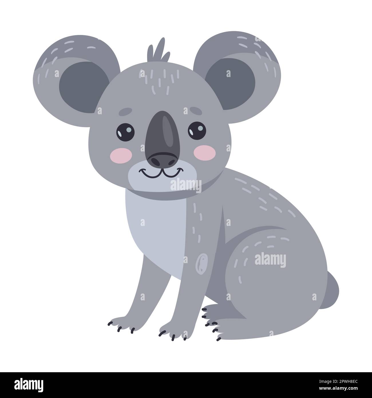 Gray fluffy koala sitting, cartoon illustration. Adorable Australian ...