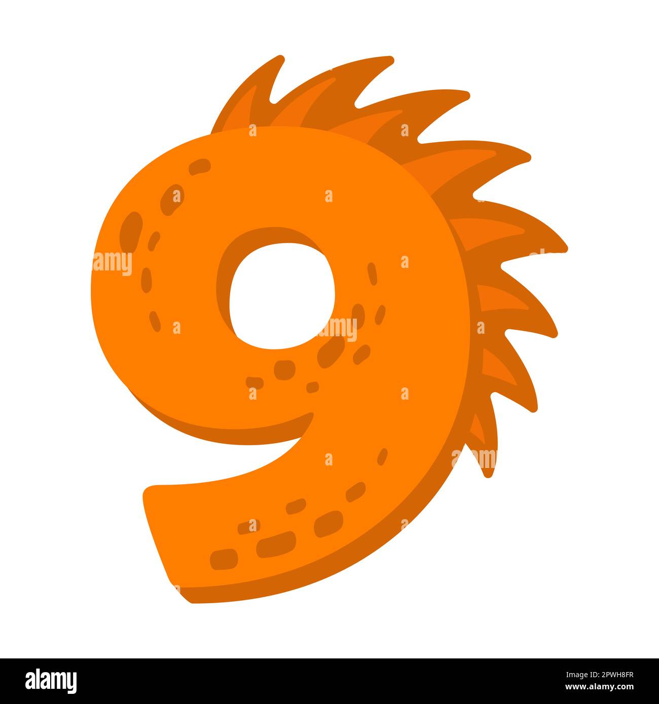 Colorful number 9 with dinosaur spikes vector illustration. Figures for ...