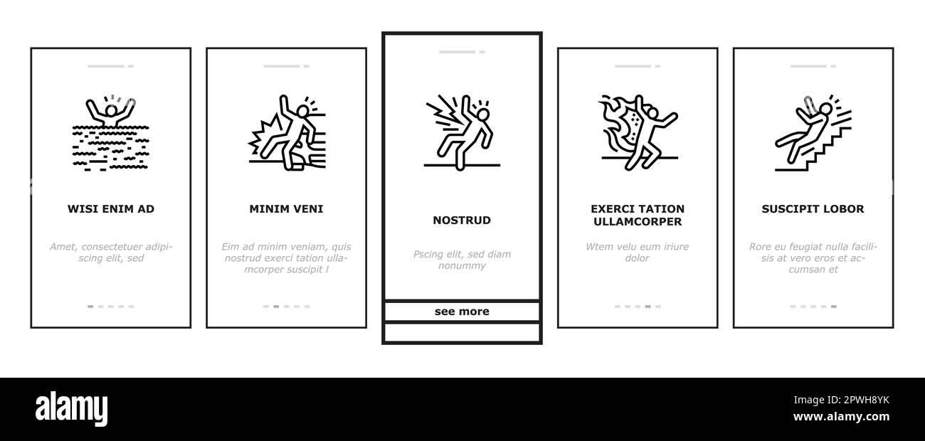 accident injury safety man risk onboarding mobile vector. danger health ...