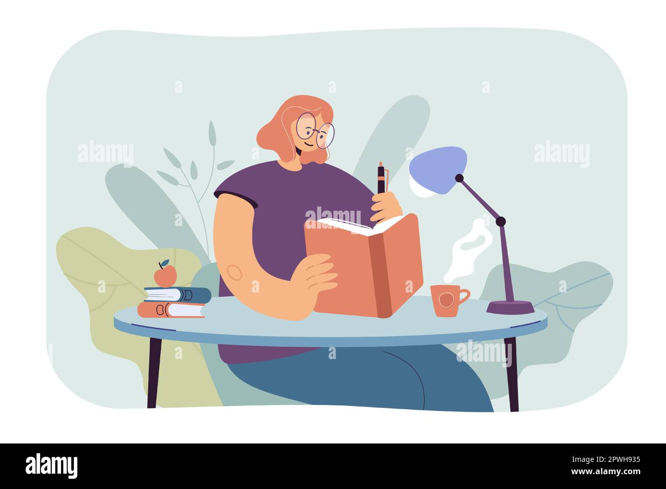 Girl writing studying desk Cut Out Stock Images & Pictures - Alamy