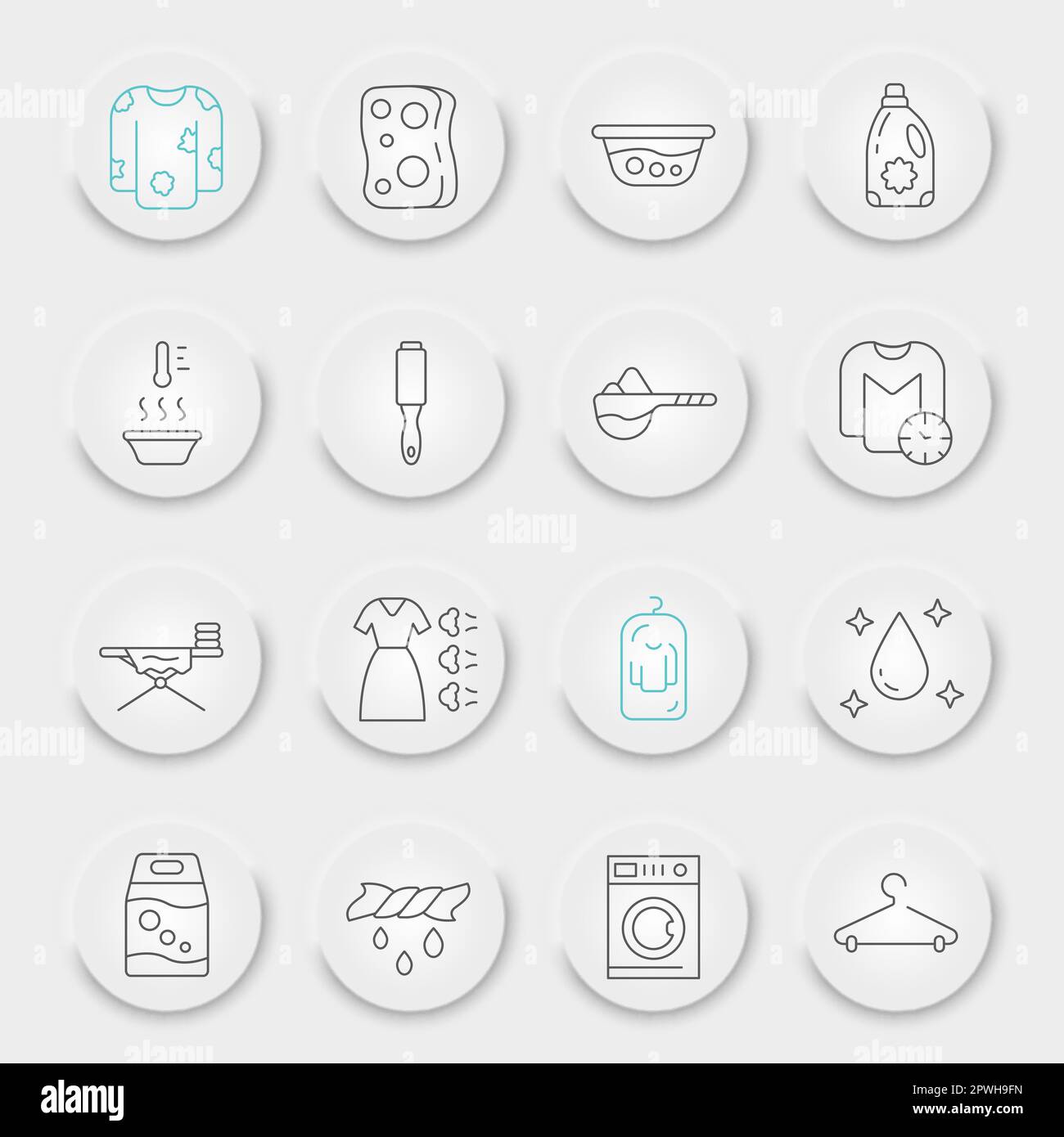 Laundry Line Icon Set Washing Symbols Collection Vector Sketches Neumorphic Ui Ux Buttons