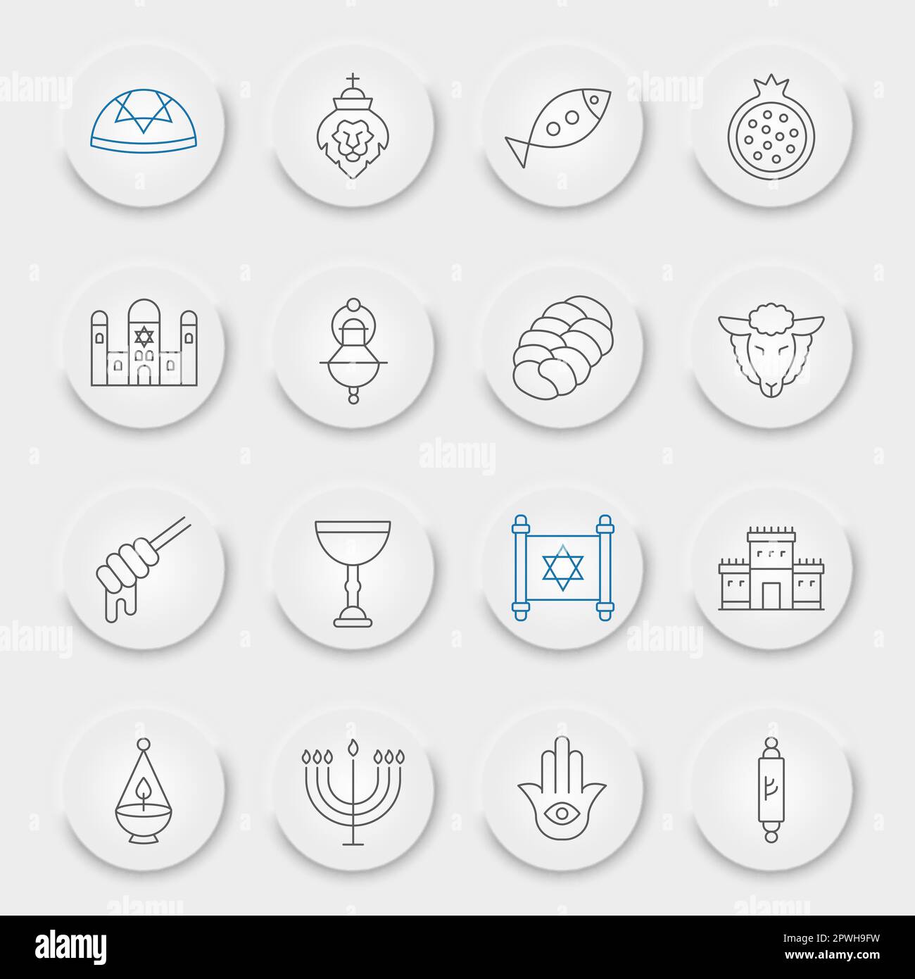 Rosh Hashanah line icon set, shana tova symbols collection, vector sketches, neumorphic UI UX ...