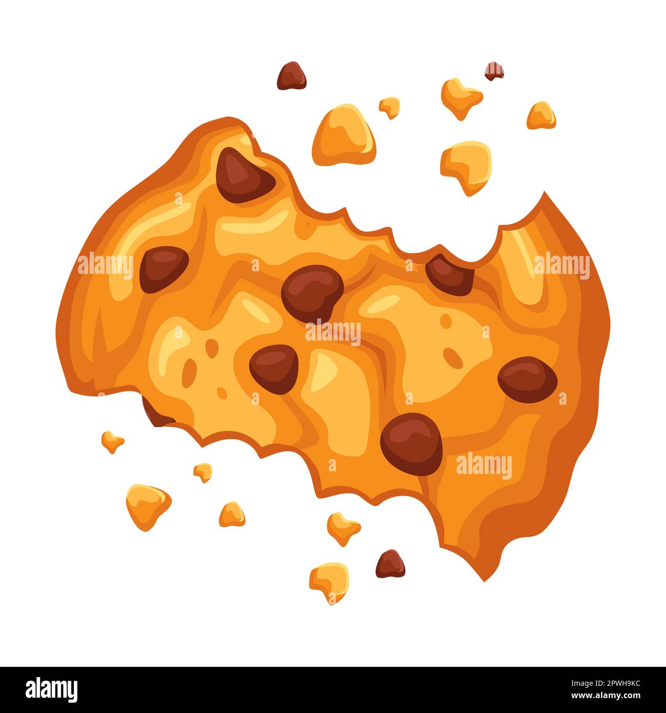 Cookie with chocolate chips cartoon illustration. Bite of sweet biscuit ...