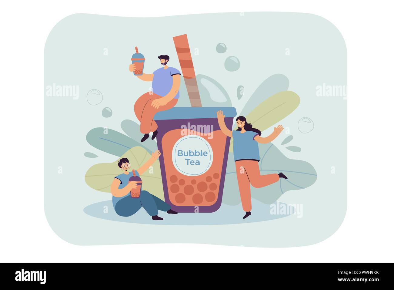 Positive tiny people drinking bubble tea Stock Vector Image & Art - Alamy
