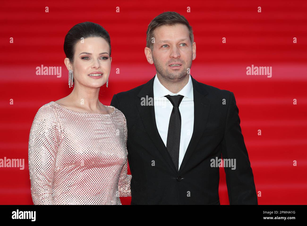 21.04.2023. Russia. Moscow. Actress Anna Peskova and her husband State ...