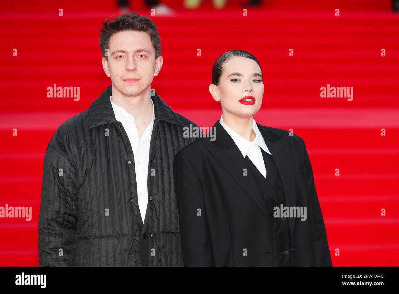 21.04.2023. Russia. Moscow. Actors Denis Prytkov and Anastasia Reznik on the red carpet before ...