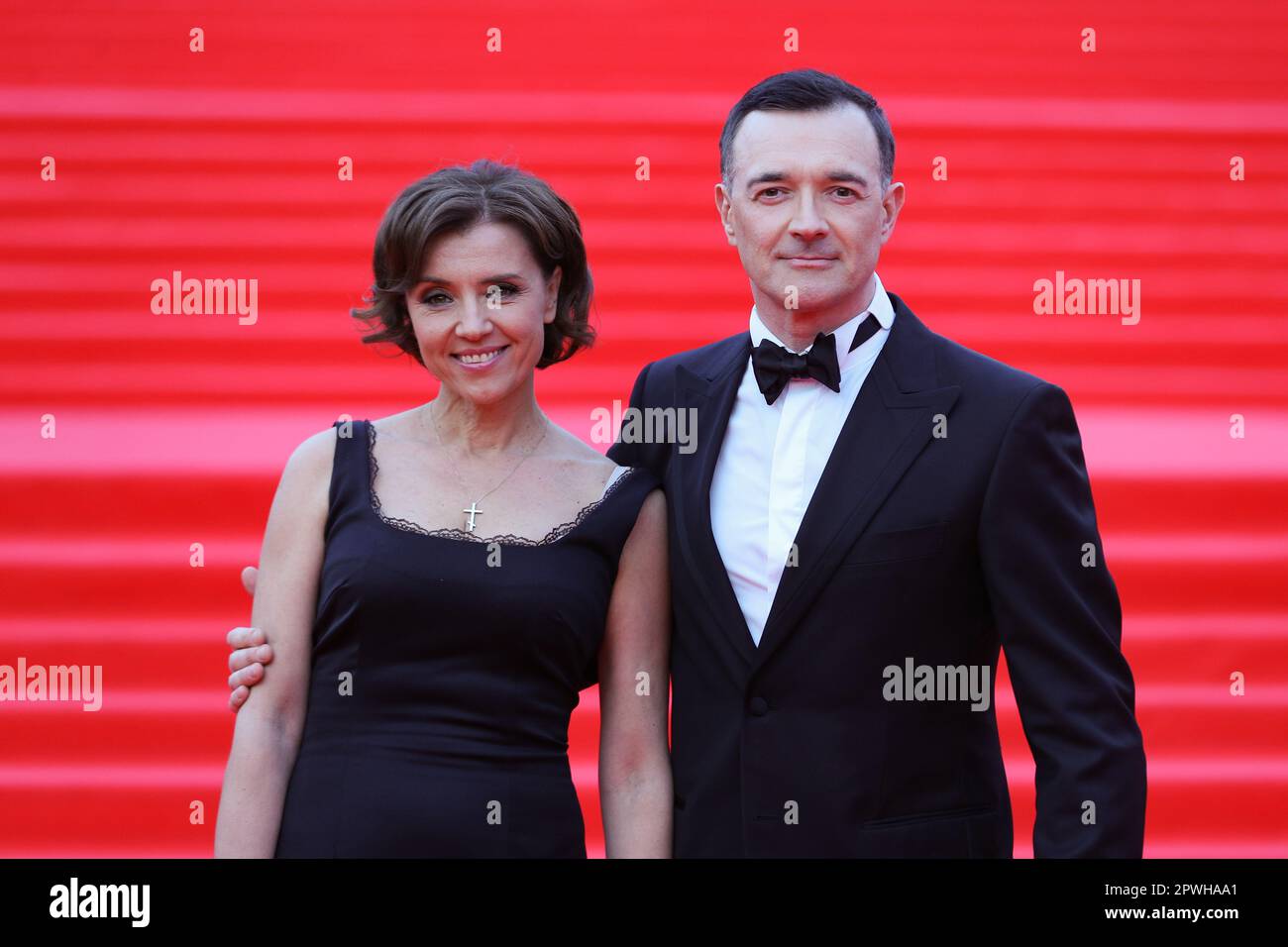 21.04.2023. Russia. Moscow. Actor Egor Beroev and his wife, actress ...