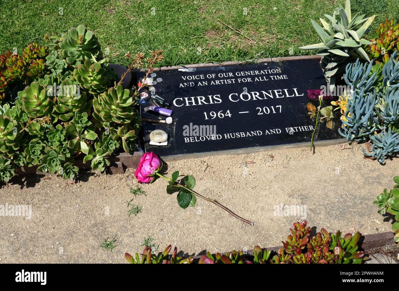 Los Angeles, California, USA 29th April 2023 Singer/Musician Chris Cornell Grave in Garden of ...