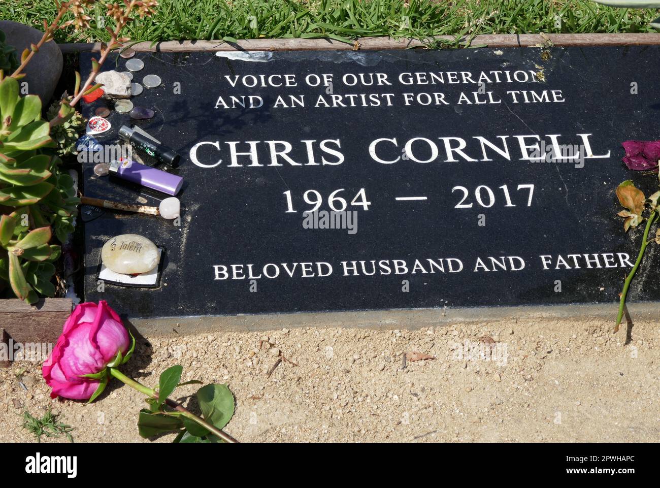 Los Angeles, California, USA 29th April 2023 Singer/Musician Chris Cornell Grave in Garden of ...