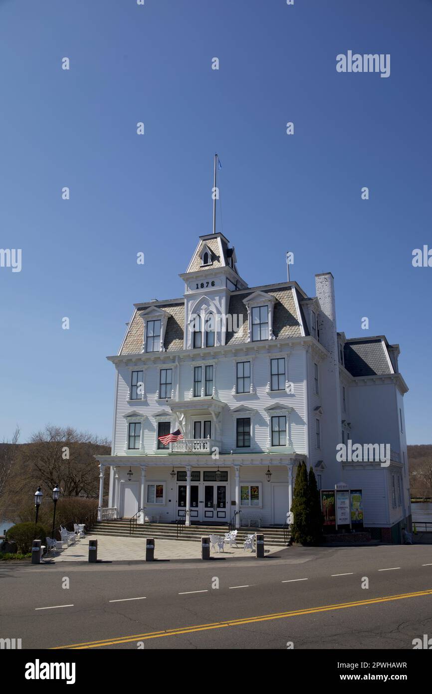 Exterior of Goodspeed Opera House with blue sky. View from across the ...