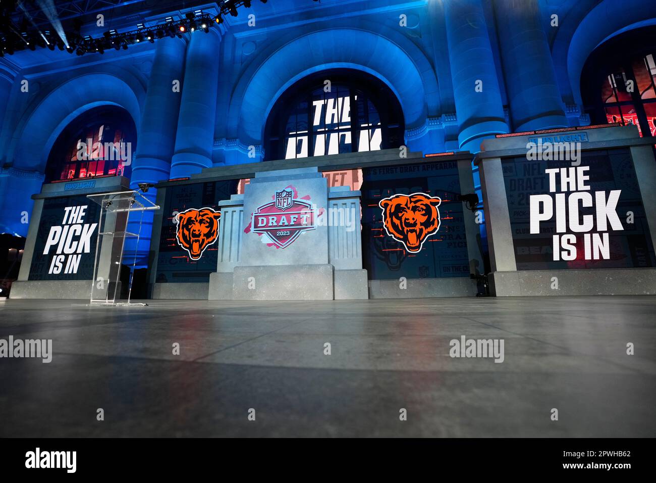 The onstage video screens display "The Pick Is In" for the Chicago ...