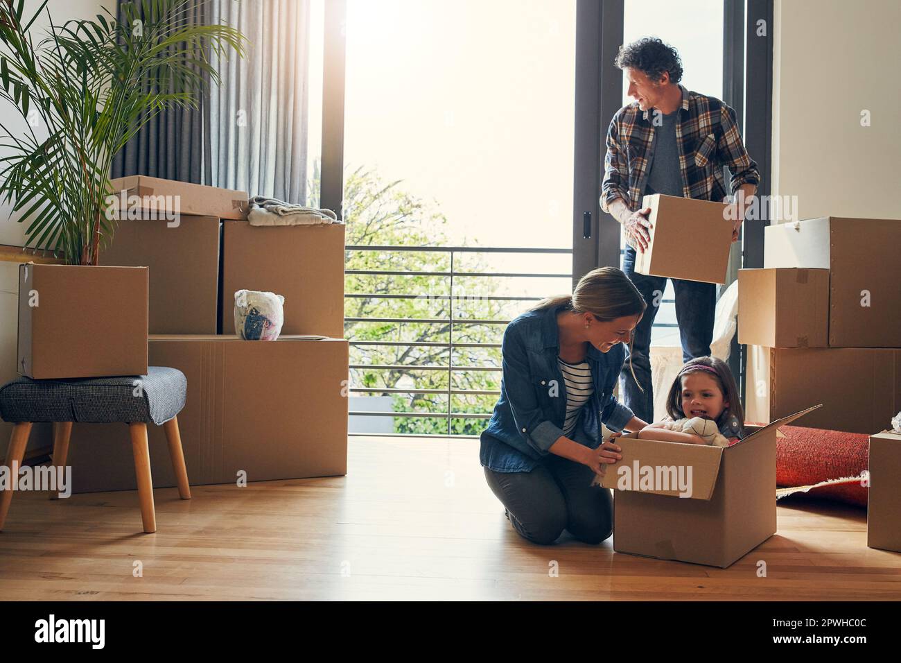 Well this is a surprise. a cheerful loving family packing out boxes ...