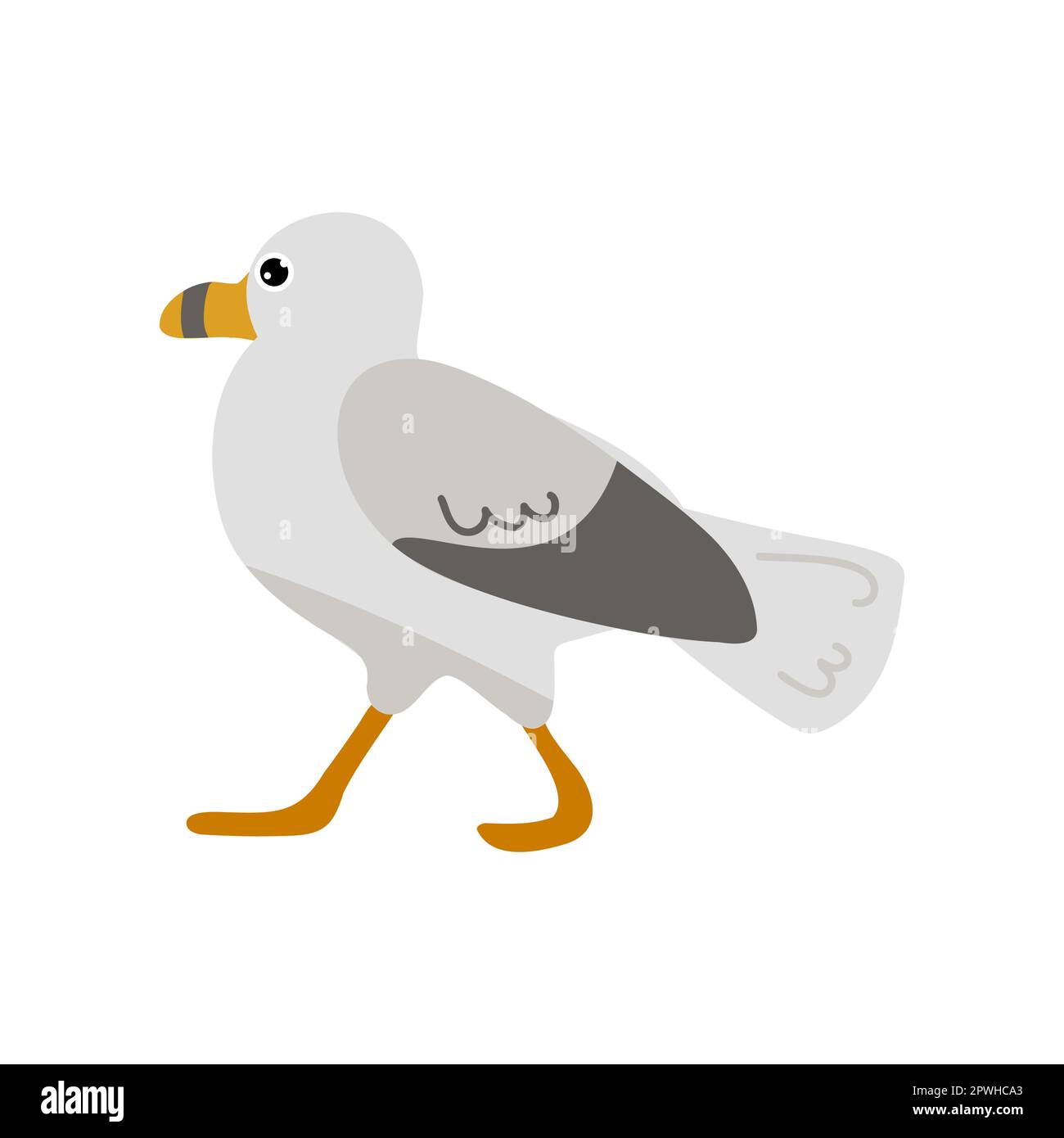Seagull walking cartoon character flat vector illustration Stock Vector ...