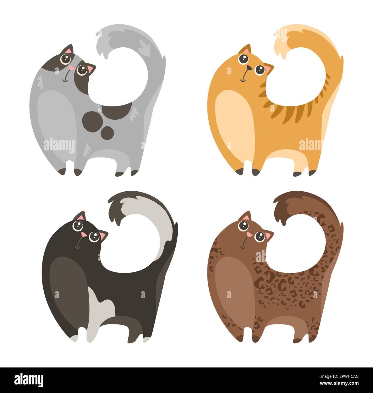 Cute comic cats with fluffy tails vector illustrations set Stock Vector ...