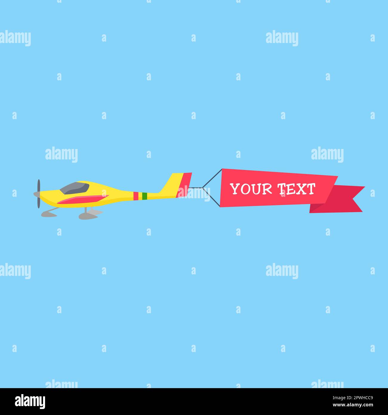 Plane in sky with advertising ribbon cartoon illustration Stock Vector ...