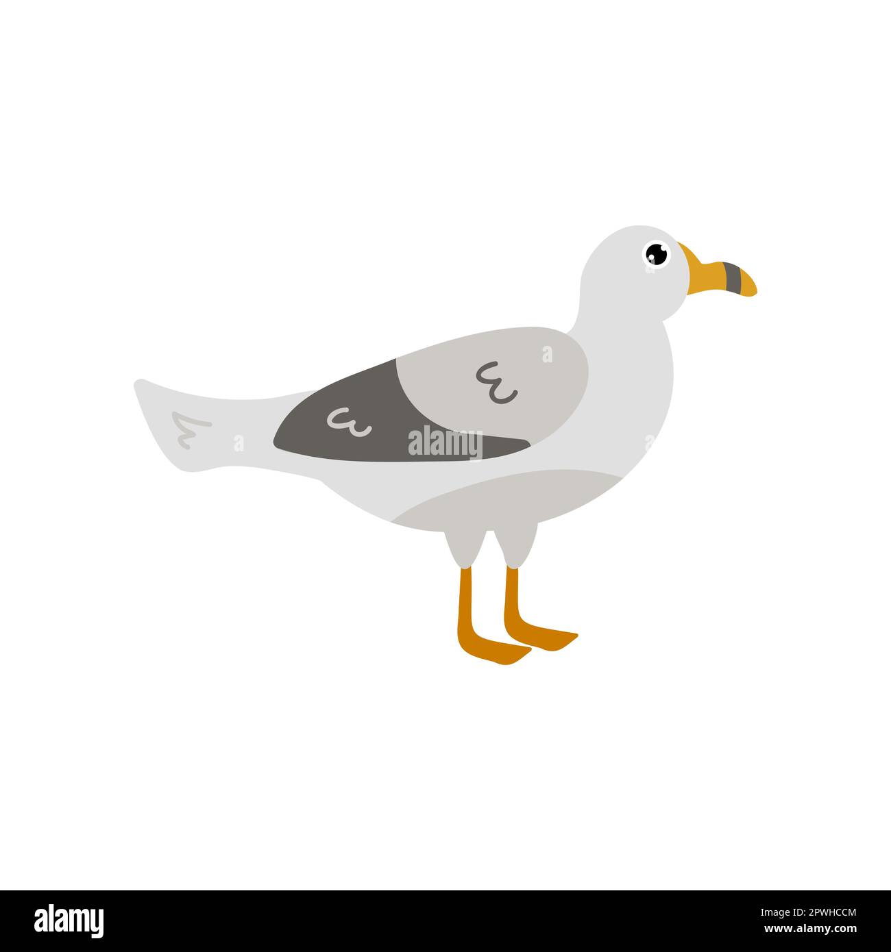 Cute comic gull, Atlantic bird standing over white background Stock ...