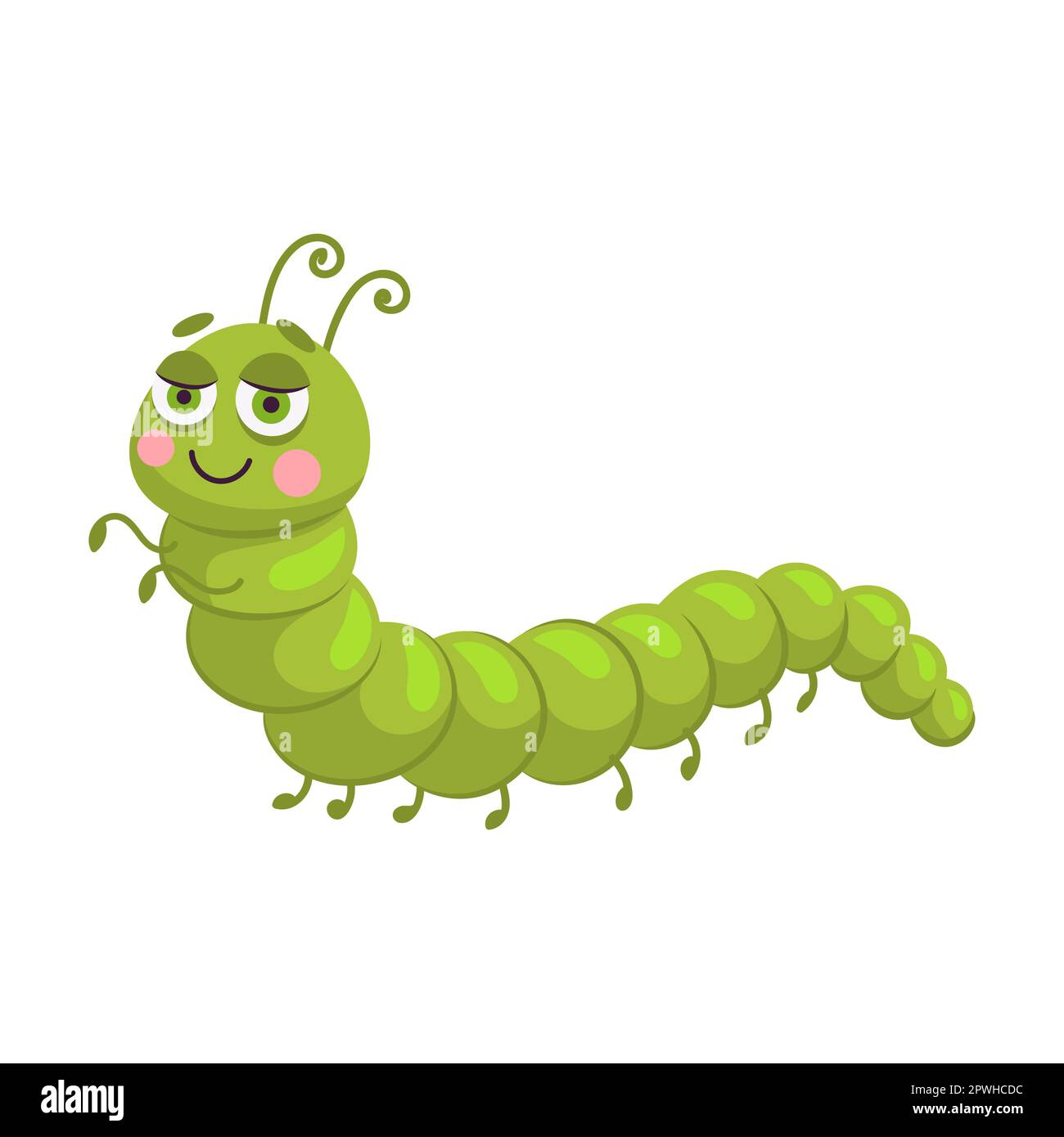 Adorable green caterpillar. Cute cartoon insect. Vector illustration of ...