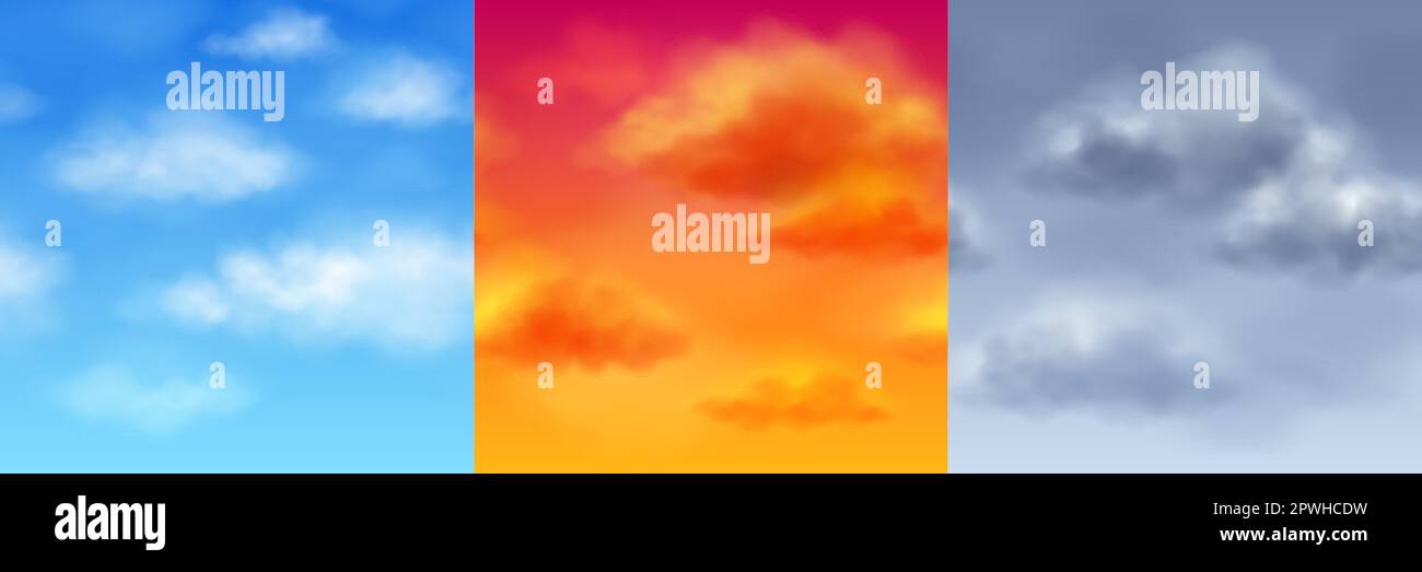 Realistic cloud sky seamless illustration vector set. Morning blue ...