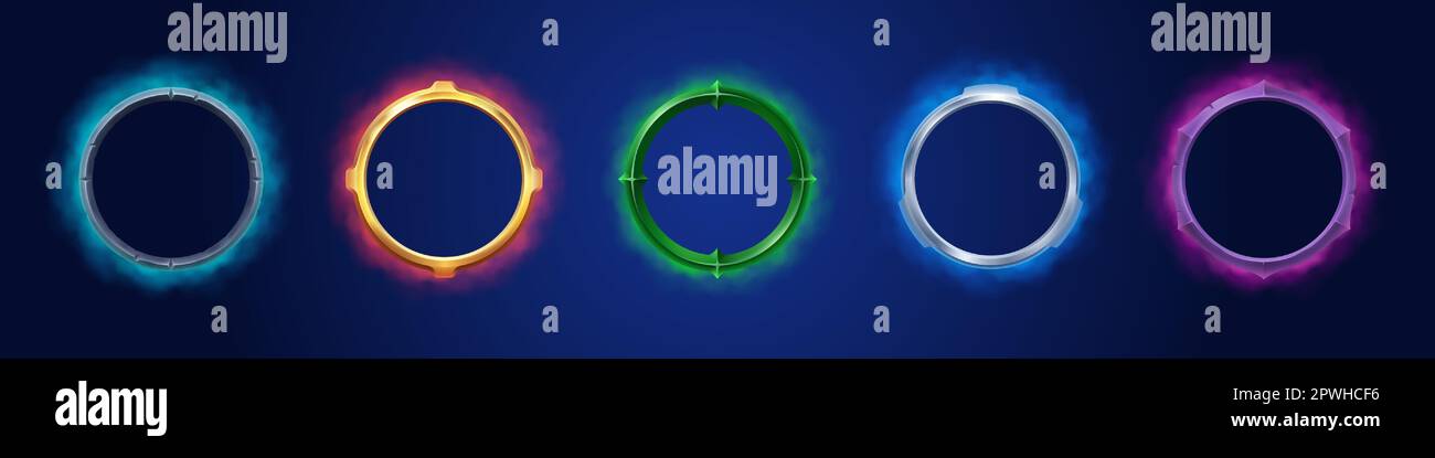 Fantasy game avatar circle frame with smoke effect. Cartoon medieval ...