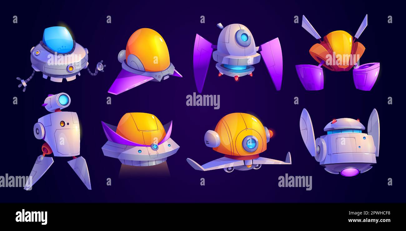 Spaceships, alien rockets, ufo shuttles. Futuristic space ships, cute ...
