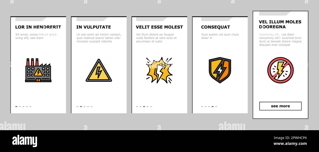 electric danger shock power onboarding mobile vector. voltage hazard ...