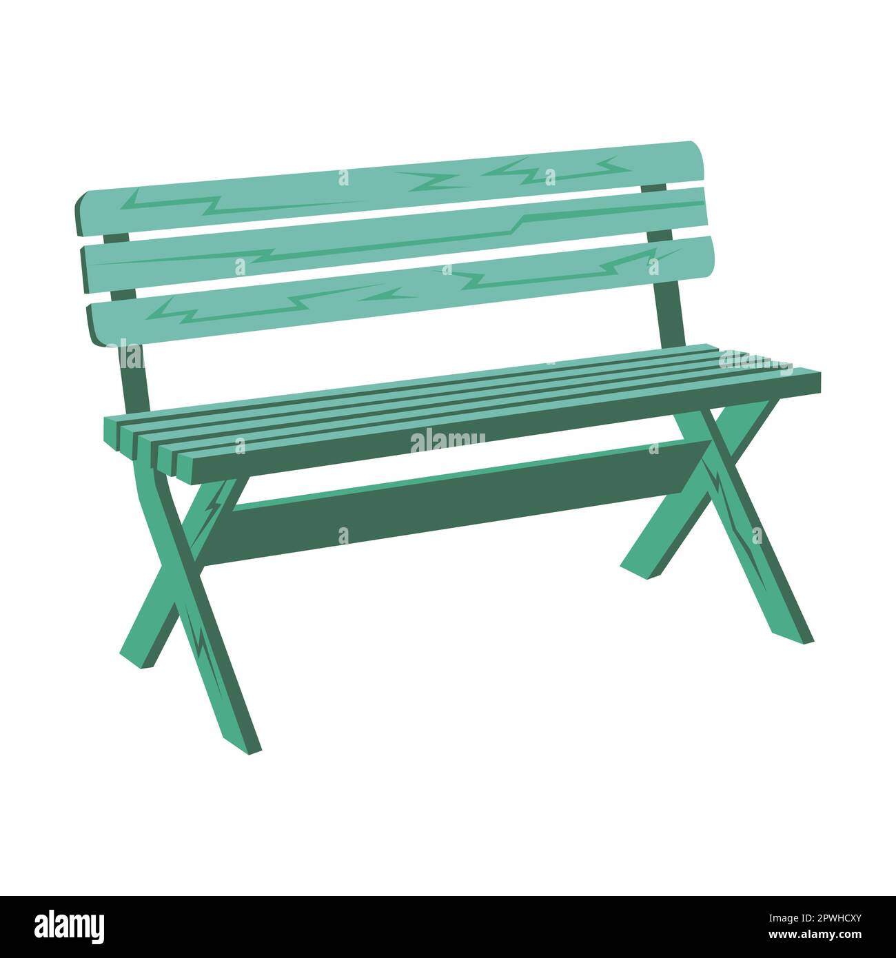 Green wooden park bench cartoon illustration. Colorful garden or city ...