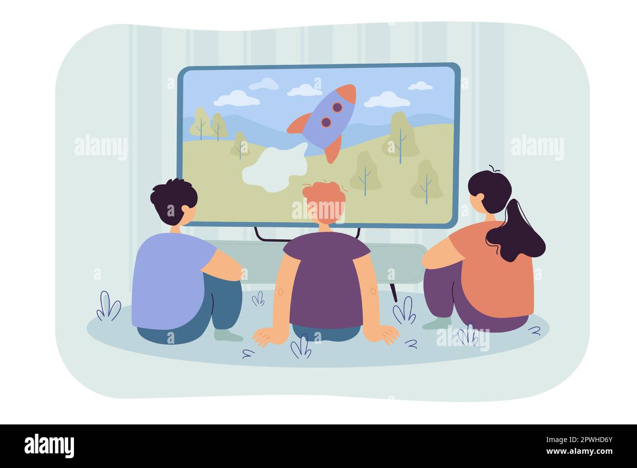 Back view of kids watching TV show Stock Vector Image & Art - Alamy