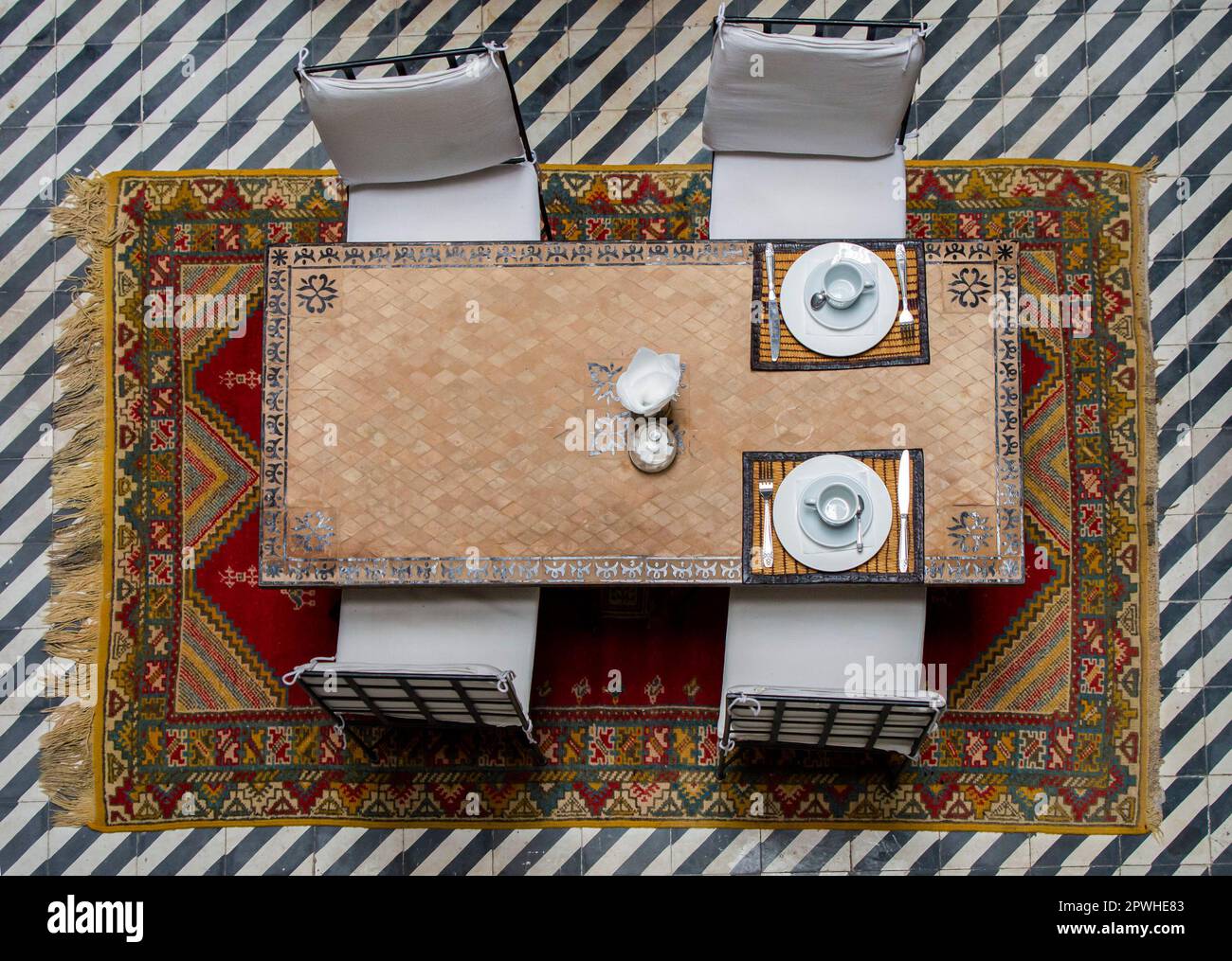 Marrakech, Morocco, April 7th, 2023. Top View of a Dining Table in ...