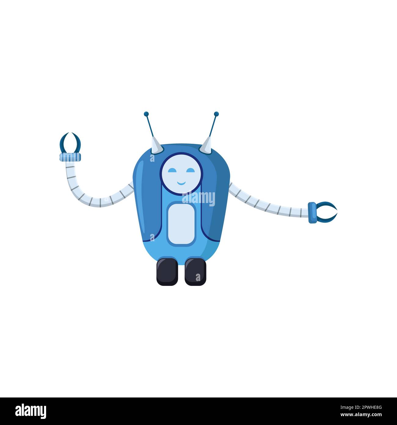 Happy blue and white modern toy robot cartoon character illustration ...