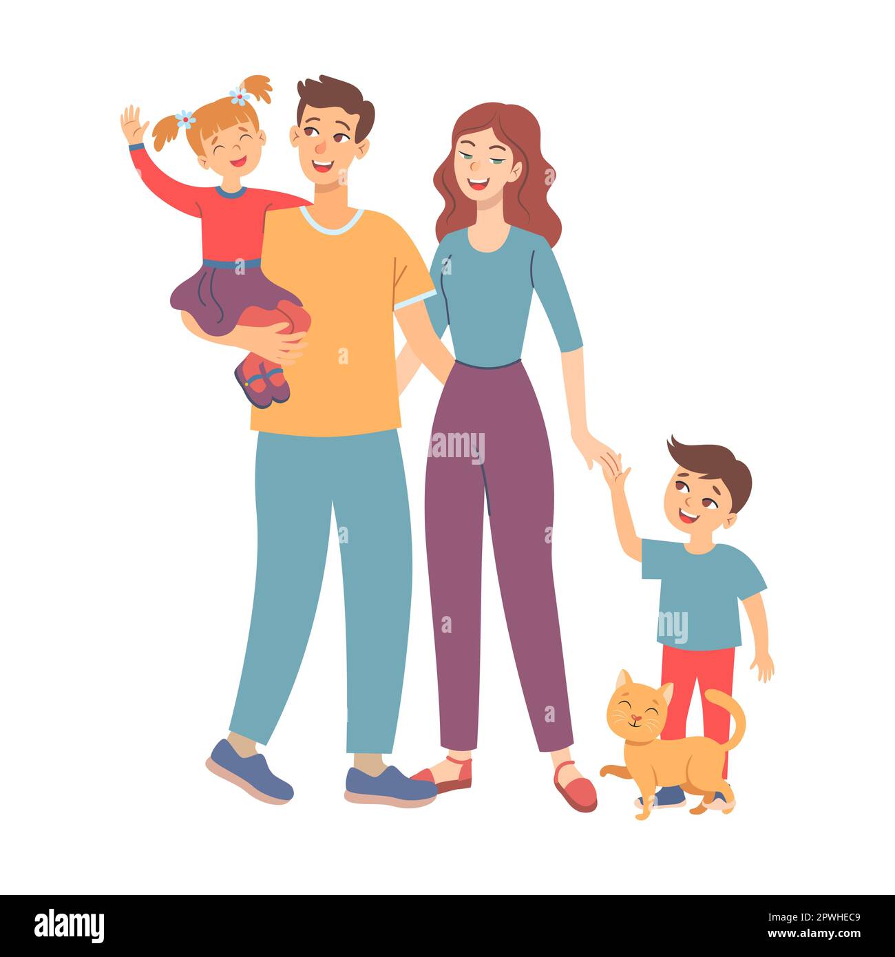 Family walking together outdoor. Vector illustration of parents and ... Family walking together outdoor. Vector illustration of parents and ...