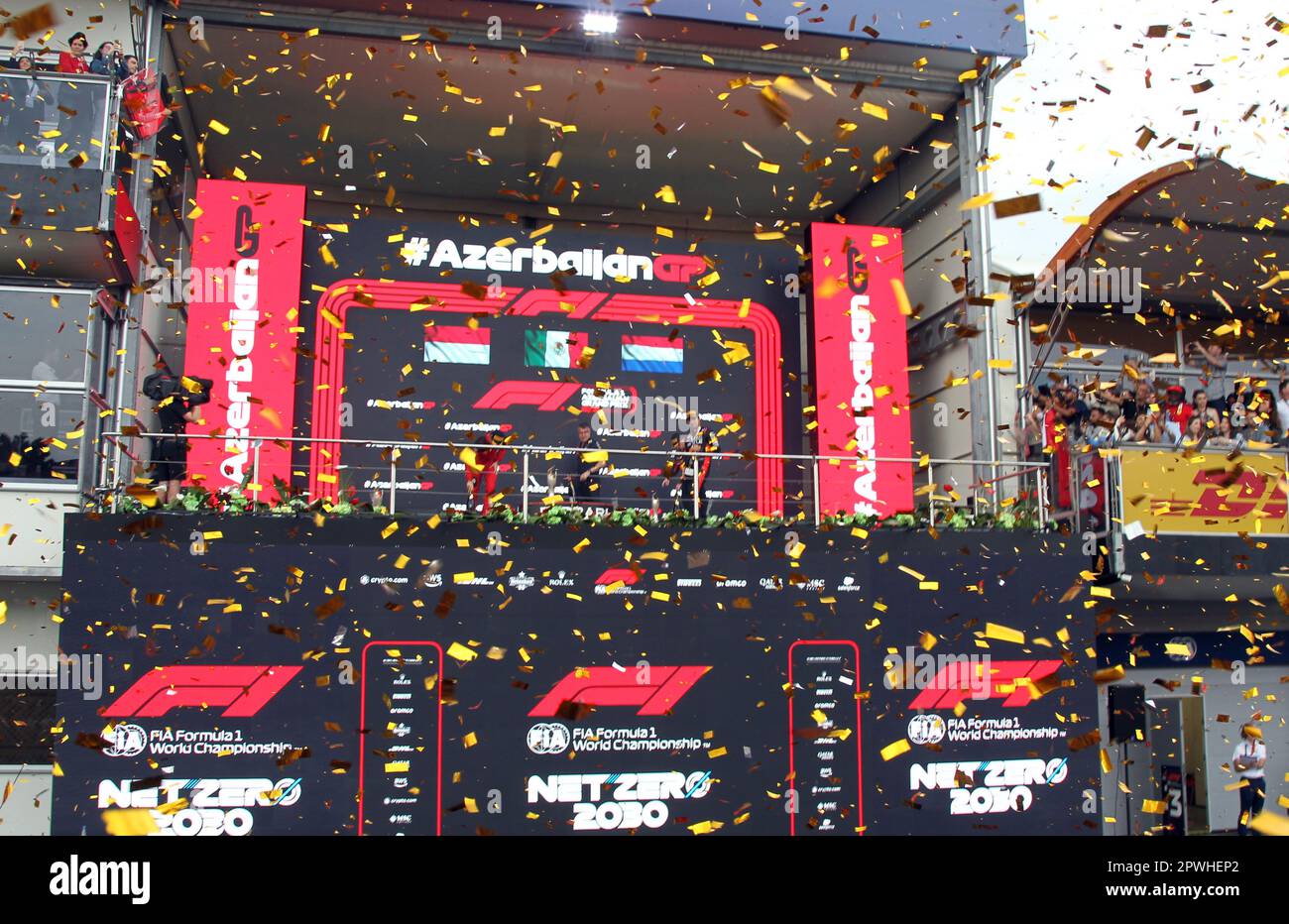 BAKU, AZERBAIJAN, 30. April 2023; PODIUM, Race winner Sergio Perez of ...