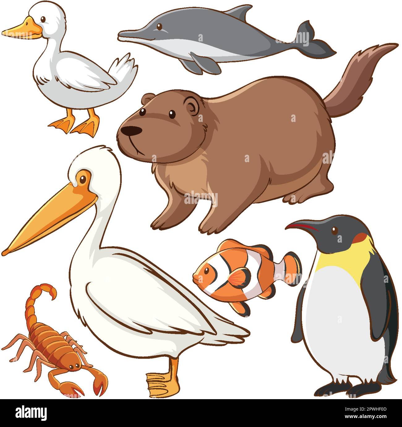 Set of simple animals cartoon character illustration Stock Vector Image ...