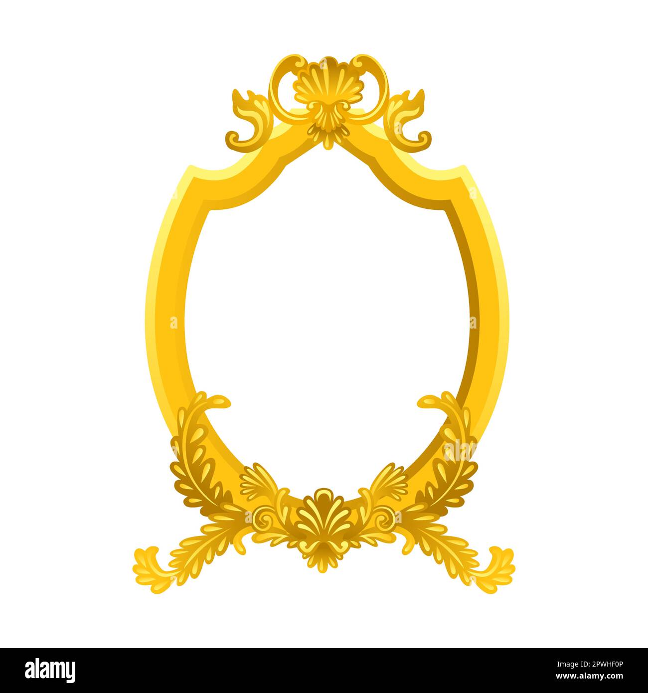 Rich gold mirror frame cartoon illustration. Old ornate rococo or retro ...