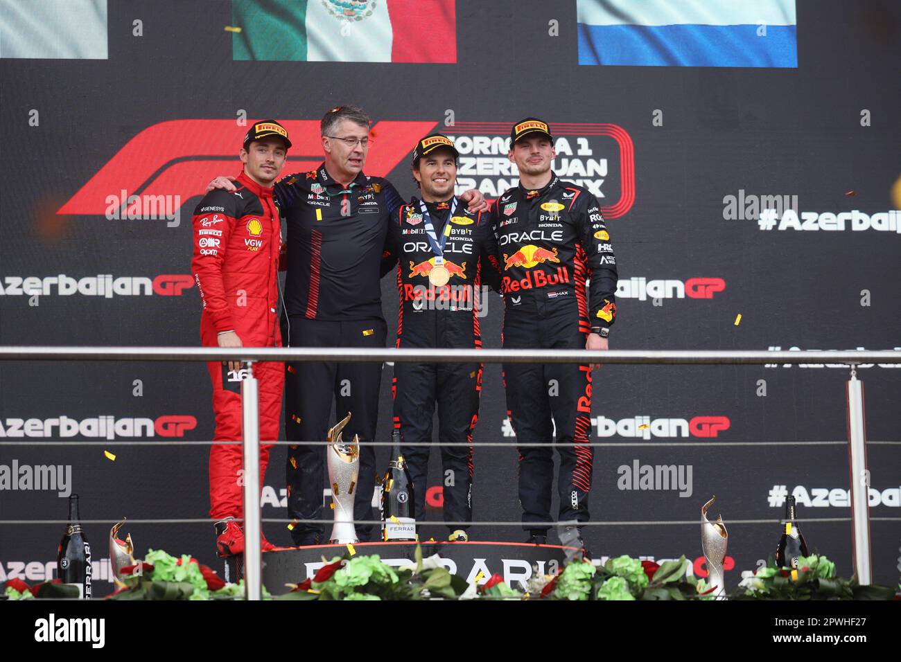 BAKU, AZERBAIJAN, 30. April 2023; PODIUM, Race winner Sergio Perez of ...