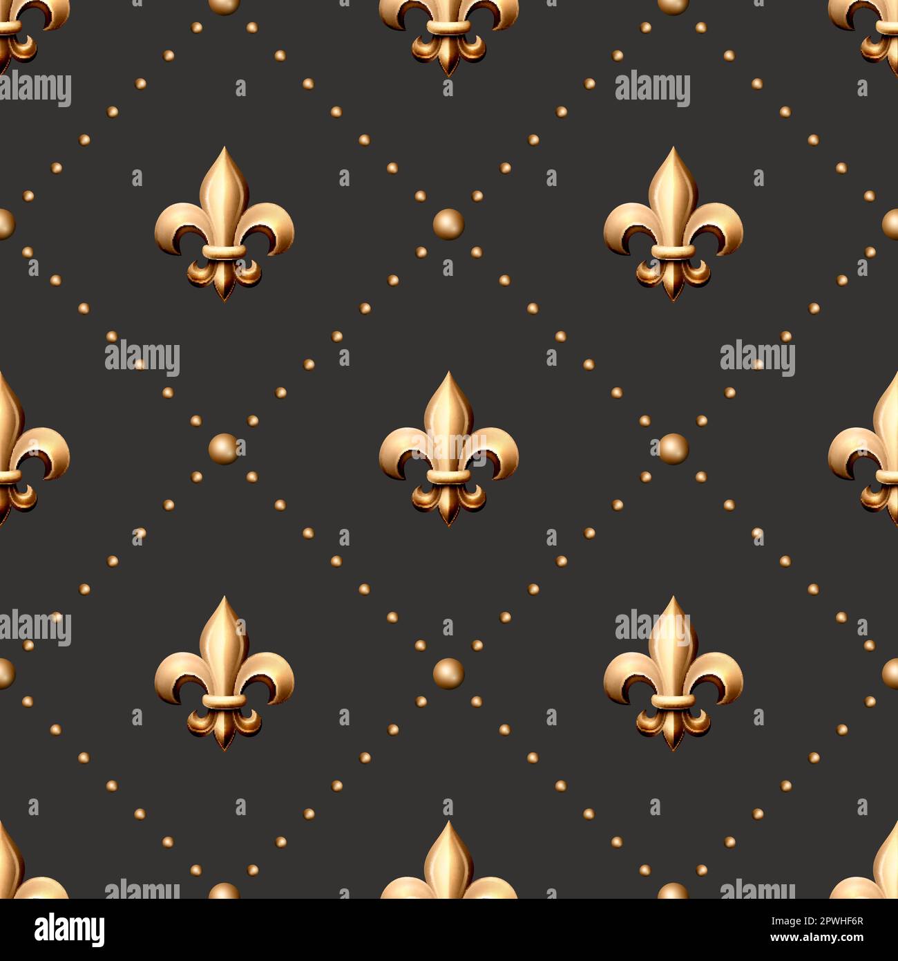 Vector Seamless Pattern with Vintage 3d Realistic Metal Golden Color ...