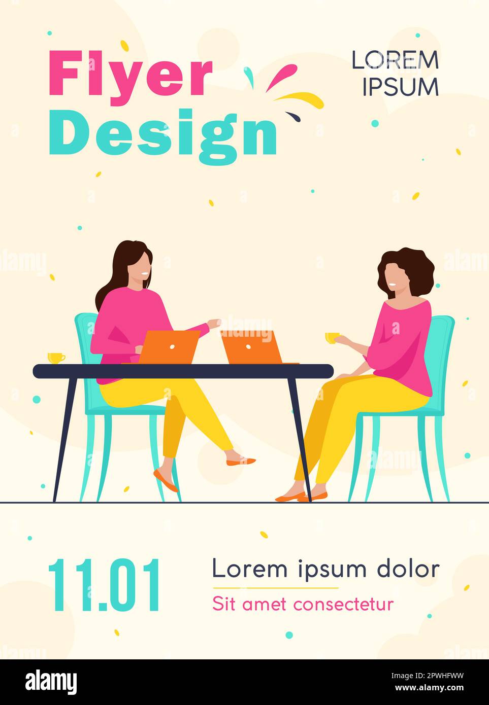 Woman tea working laptop Stock Vector Images - Alamy