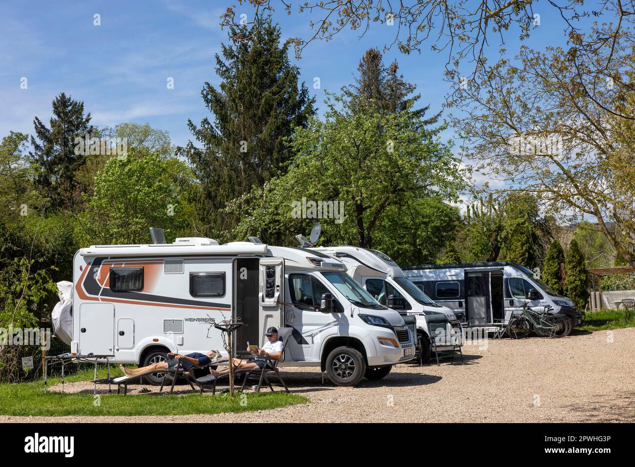 PRODUCTION - 30 April 2023, Hesse, Eltville-Erbach: Camper pitches on ...