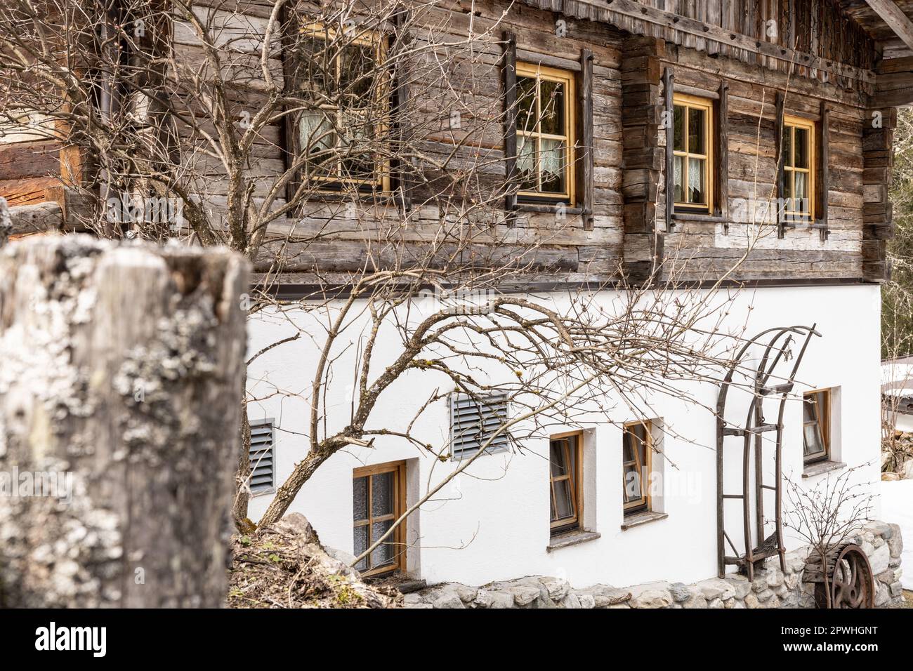 Side view of an Austrian house in a mountain valley, a concept of ...