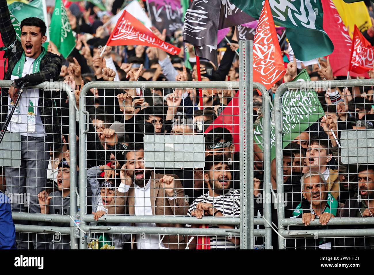 Participants of an event celebrating the birthday of the Islamic ...