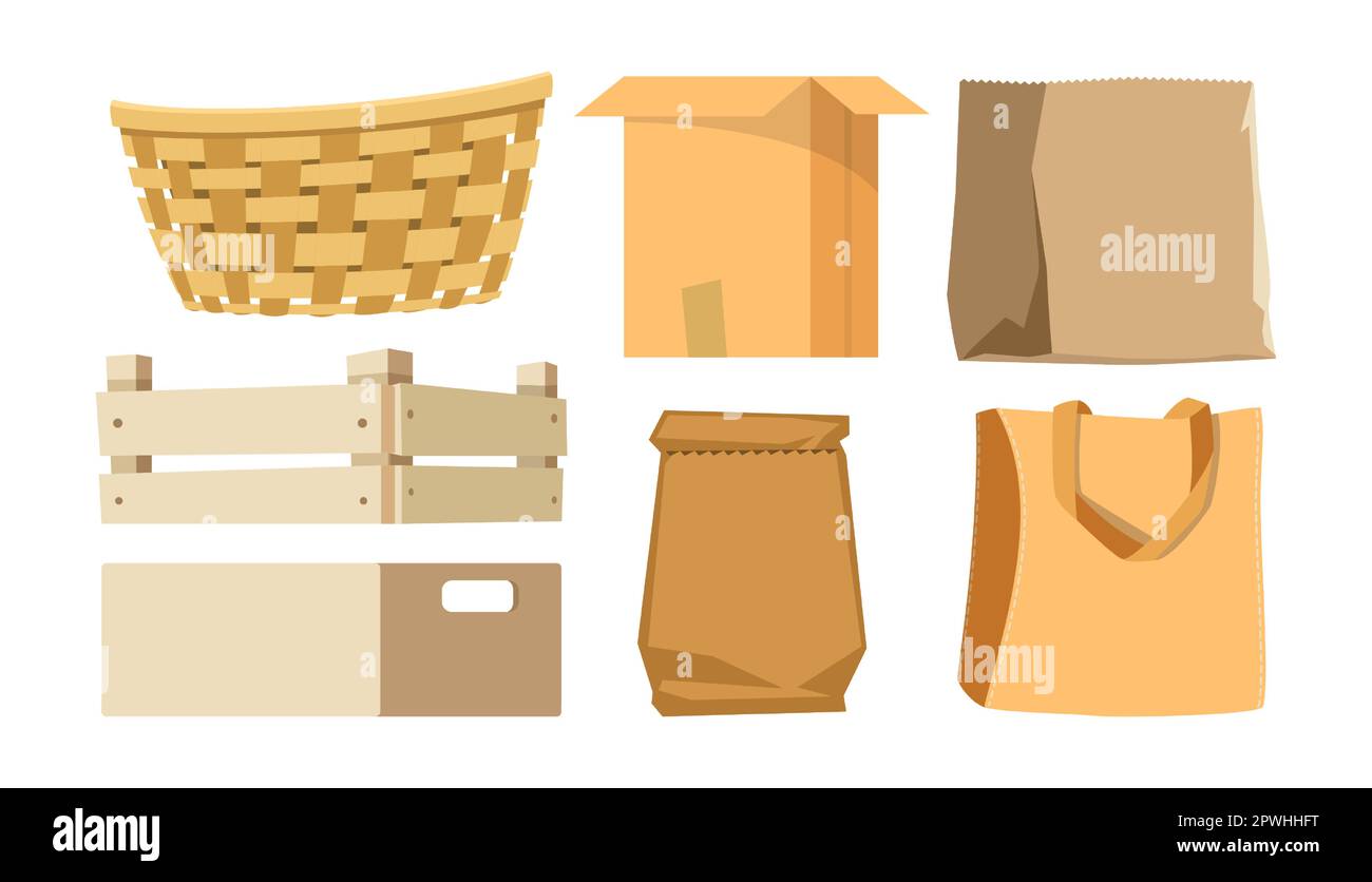 Different containers for food products vector illustrations set Stock ...