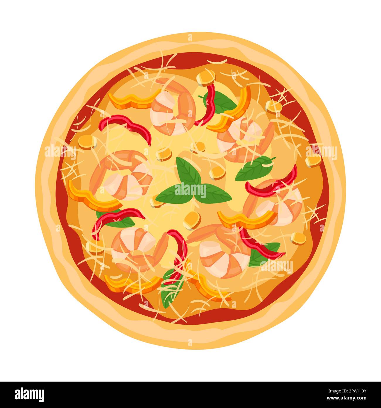 Pizza with cheese, herbs and sweet pepper vector illustration ...