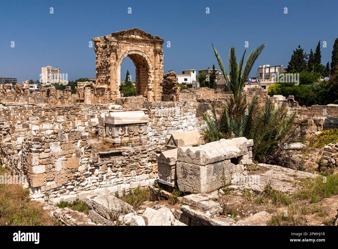 Necropolis and Roman triumph arch, sarcophagus, at Tyre main land, Tyre ...