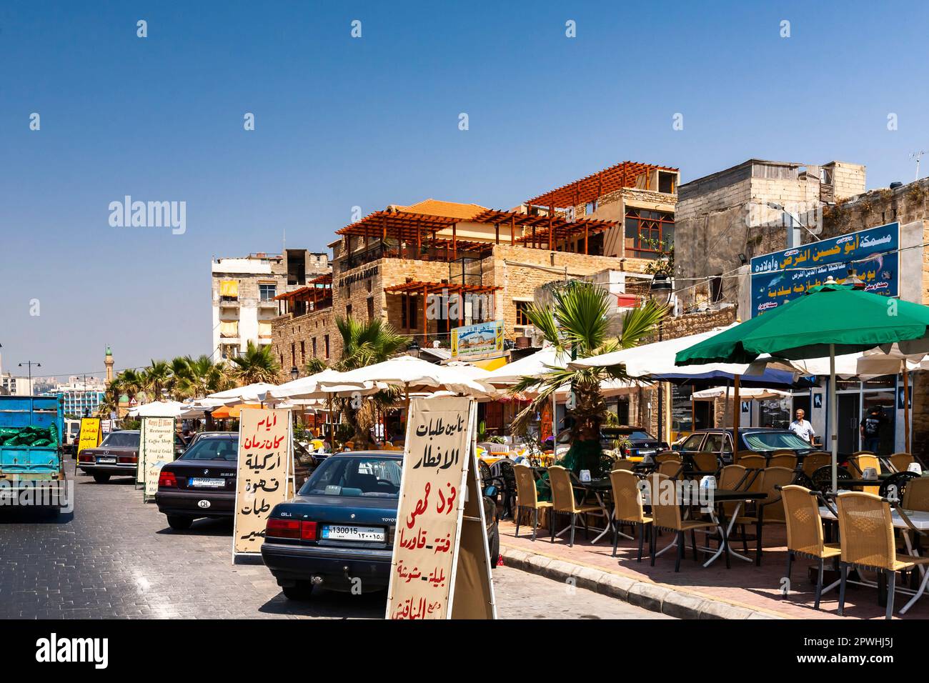 Seaside street, Mediterranean sea, Sidon(Saida), Lebanon, middle east ...
