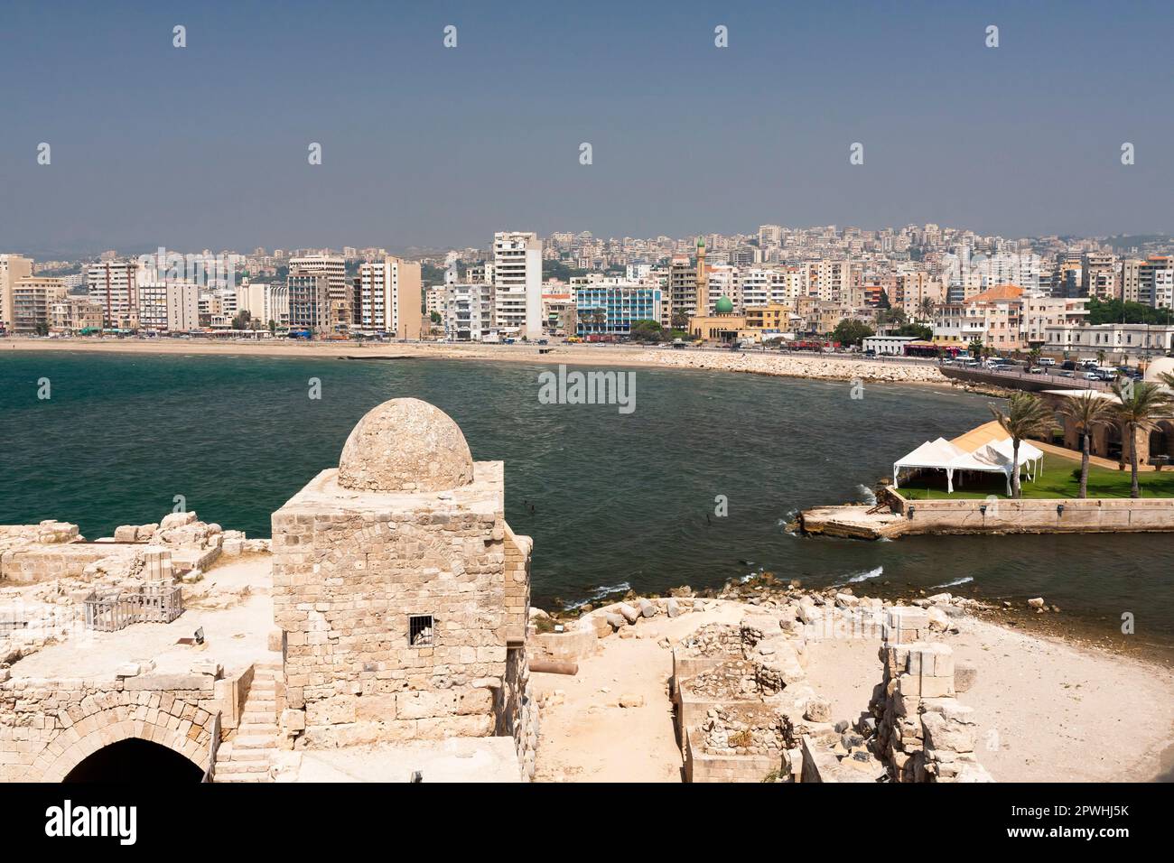 Sidon sea castle, and seaside town view, mediterranean sea, Sidon(Saida ...