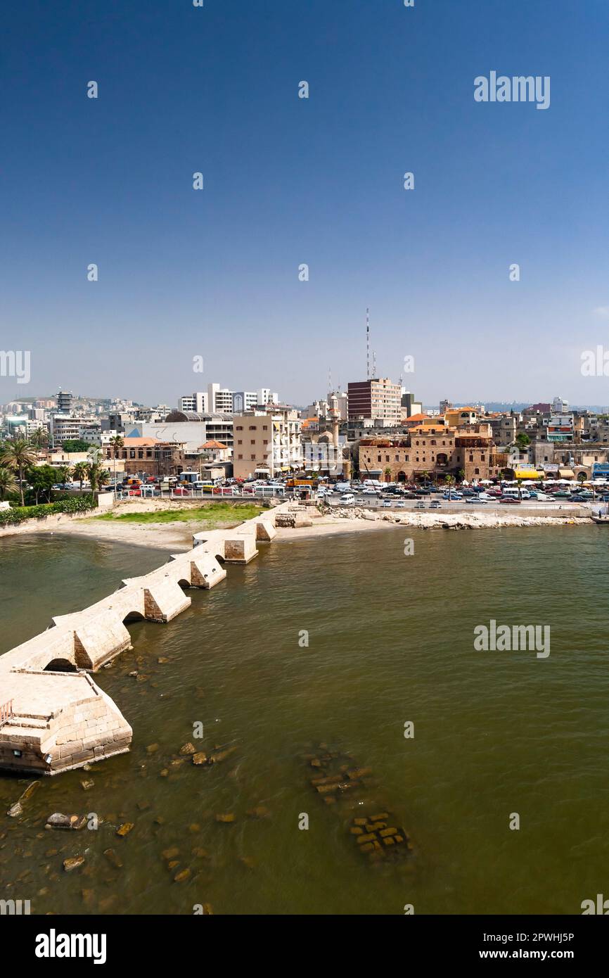 Port and city view, from Sidon sea castle, mediterranean sea, Sidon ...