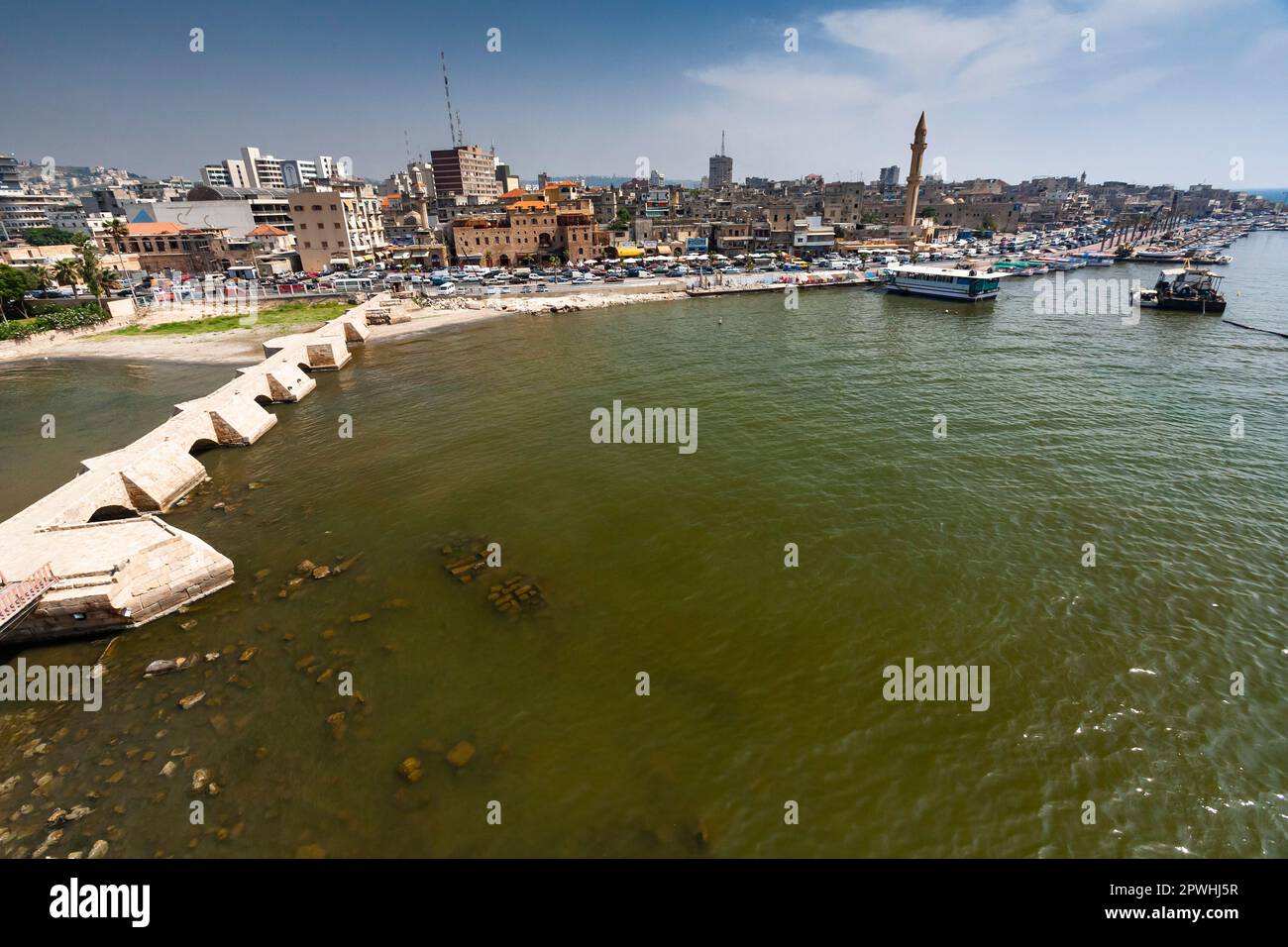 Port and city view, from Sidon sea castle, mediterranean sea, Sidon ...