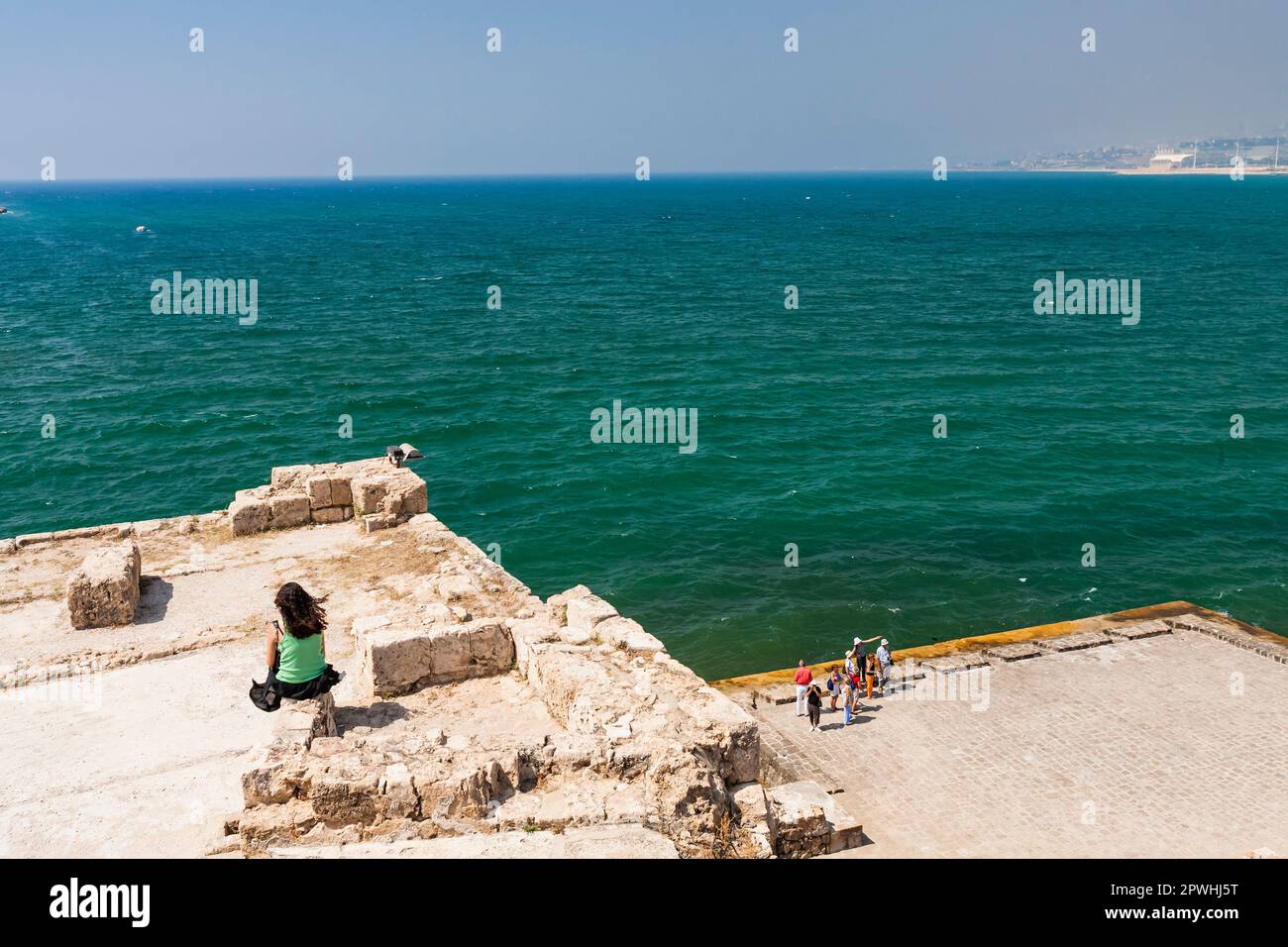 Mediterranean sea, from Sidon sea castle, Sidon(Saida), Lebanon, middle ...