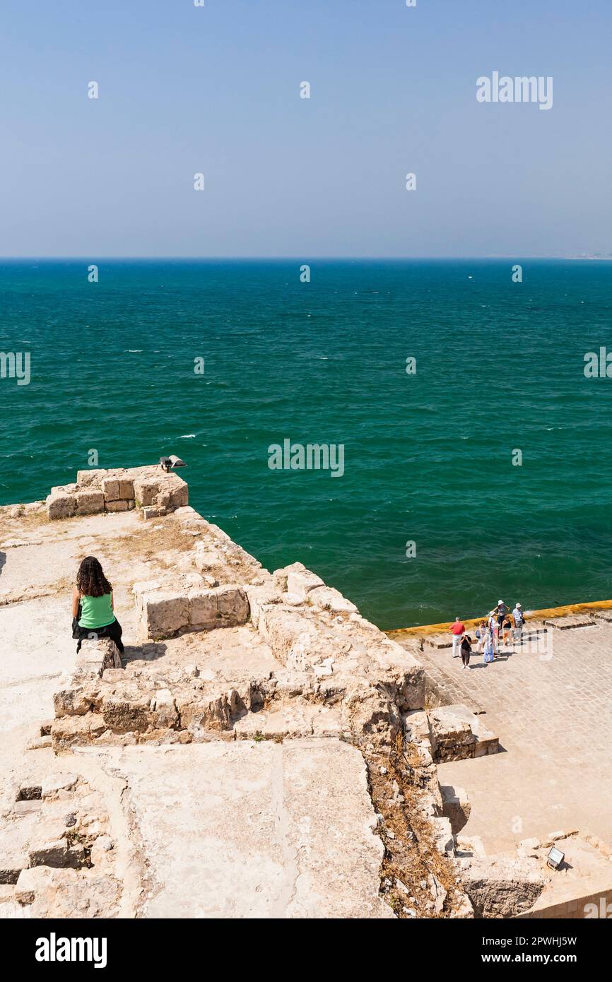 Mediterranean sea, from Sidon sea castle, Sidon(Saida), Lebanon, middle ...