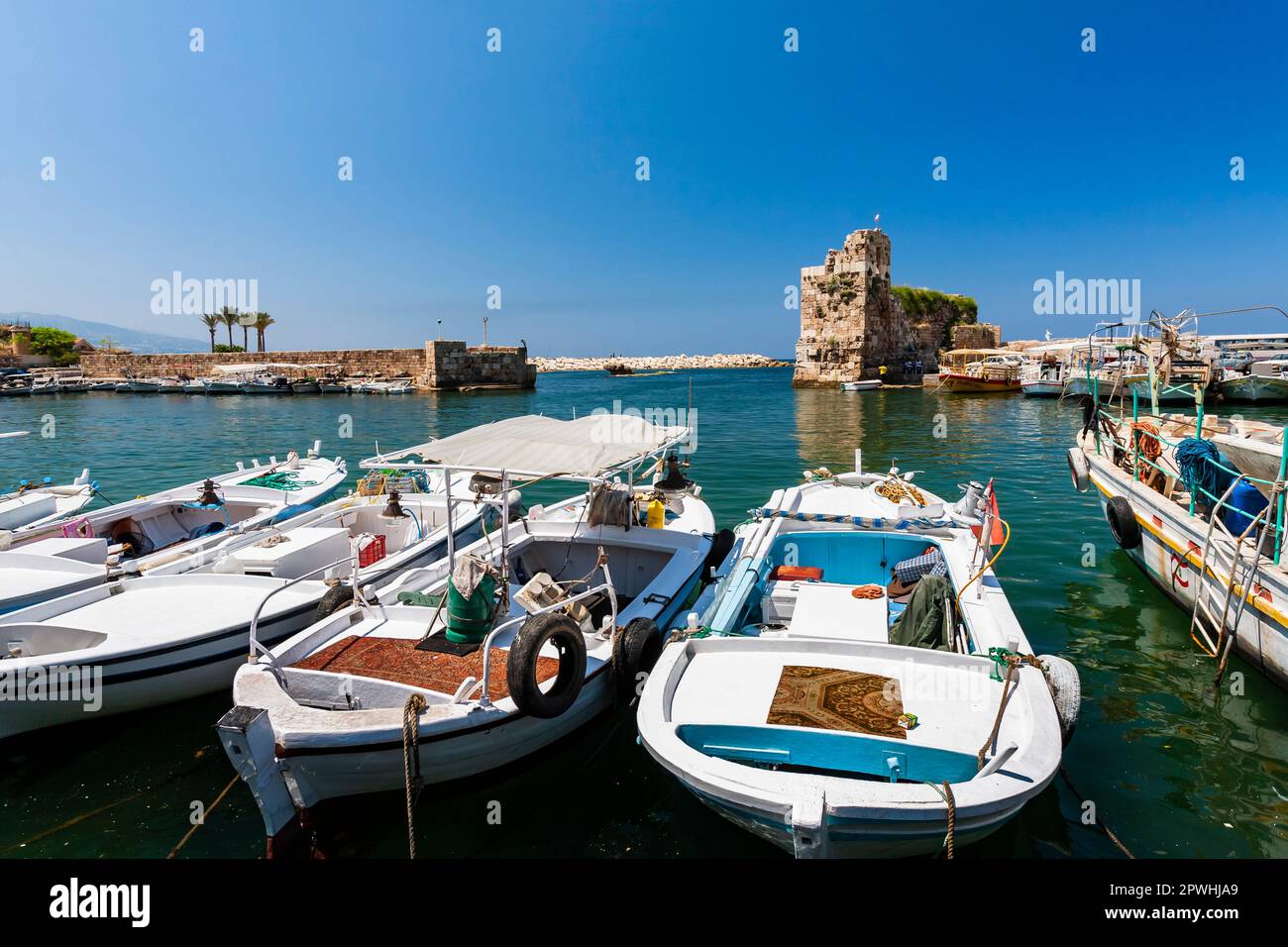 Old port and fishing boats of Byblos, mediterranean sea, Byblos(Jbeil ...