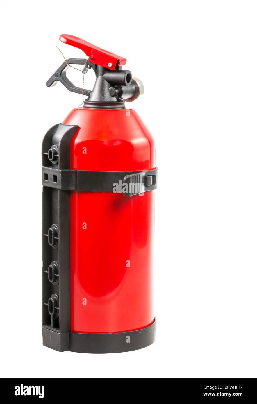 Red plombed portable fire extinguisher isolated on white Stock Photo ...